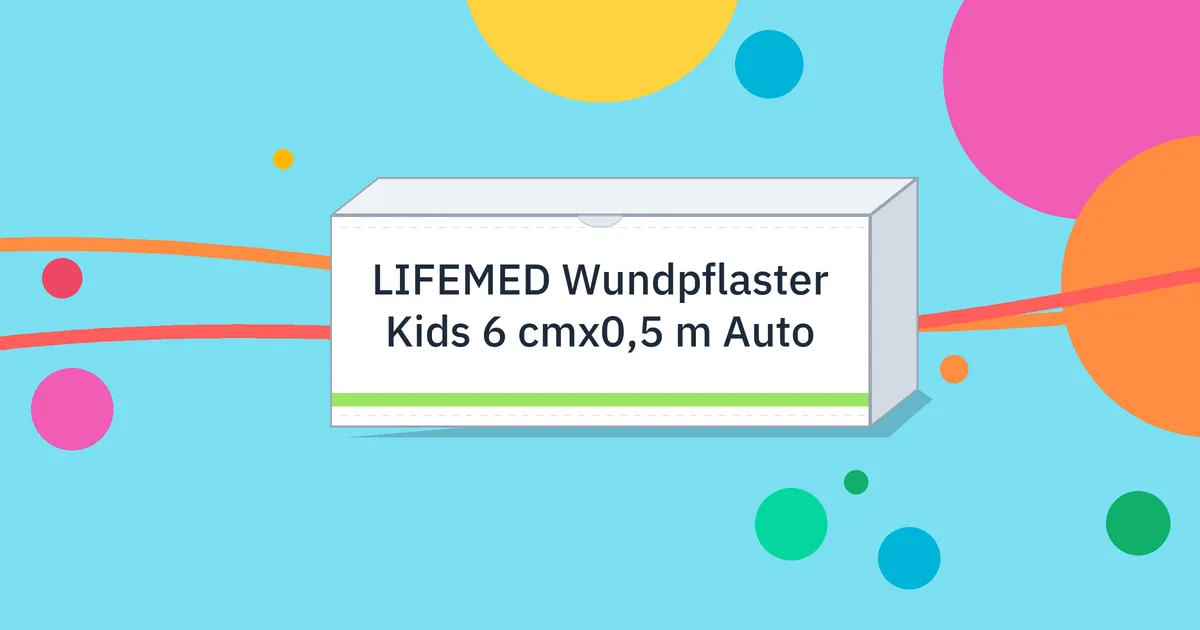 Symbolbild: Packung mit der Aufschrift LIFEMED Wundpflaster Kids 6 cmx0,5 m Auto (PZN 19154970) – Verfügbarkeit und Bezug in Apotheken in Frankfurt am Main