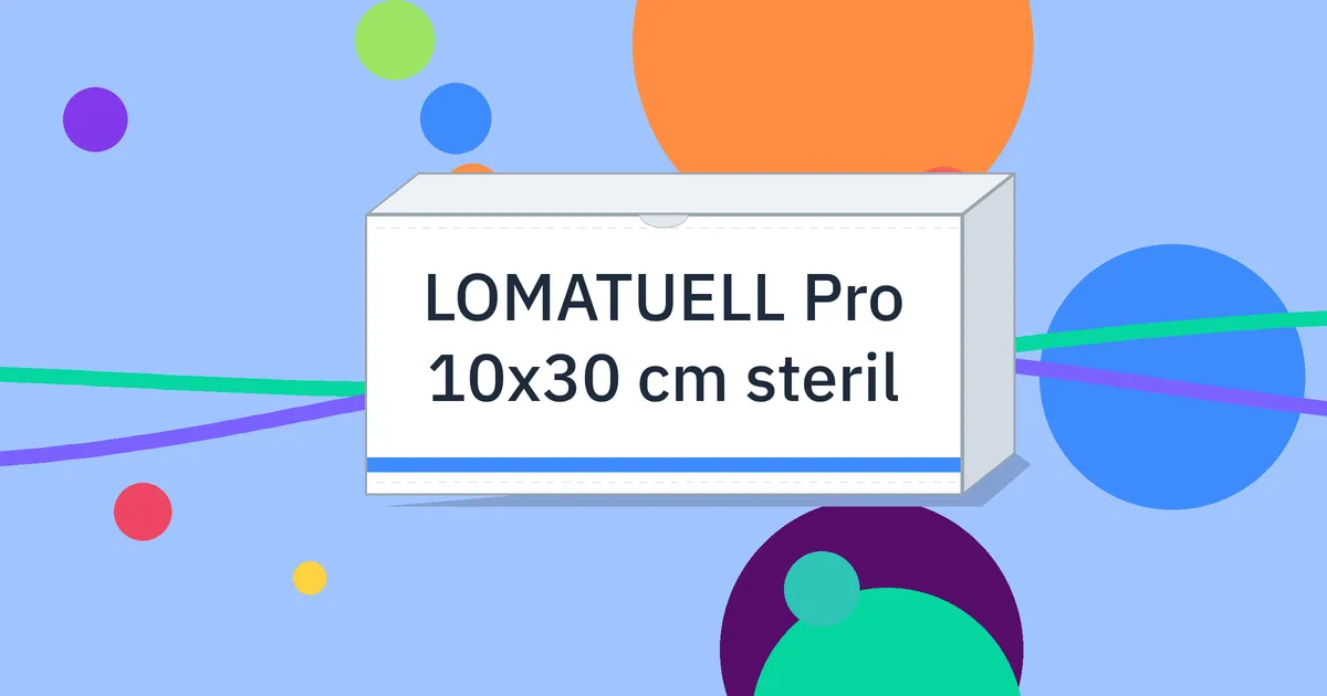 Symbolbild: Packung mit der Aufschrift LOMATUELL Pro 10x30 cm steril (PZN 15615368) – Verfügbarkeit und Bezug in Apotheken in Frankfurt am Main