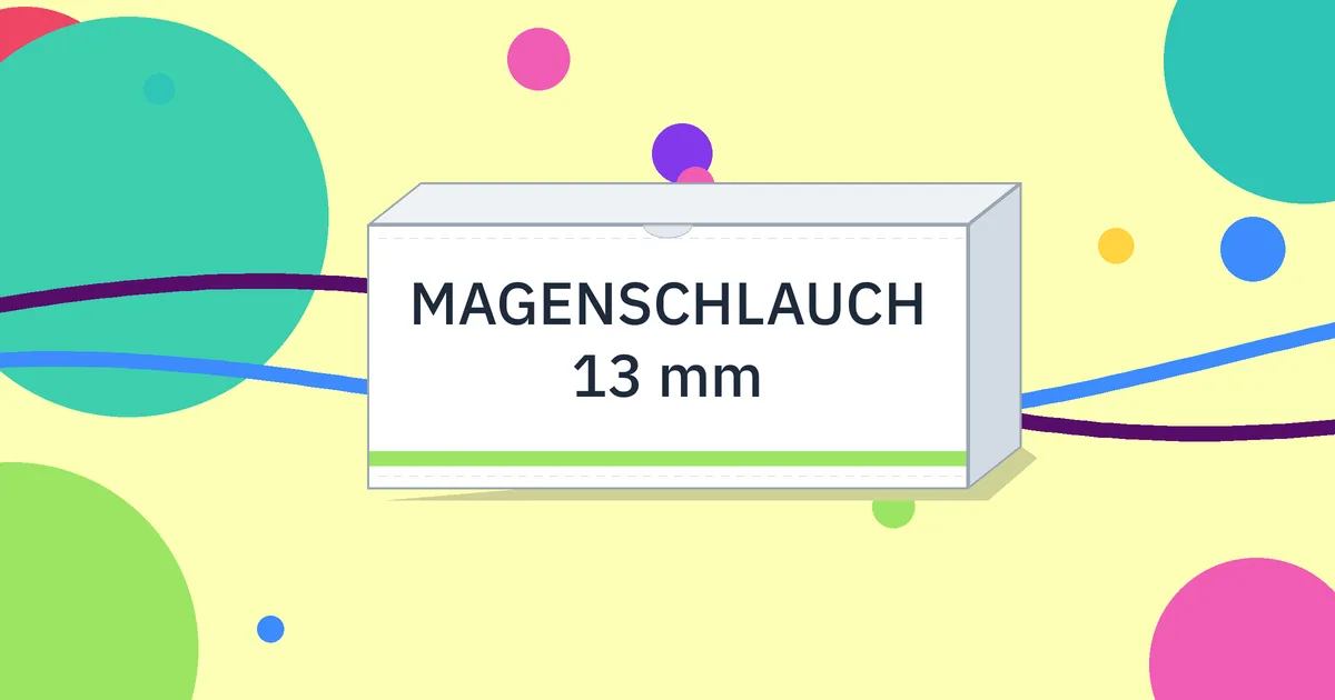 Symbolbild: Packung mit der Aufschrift MAGENSCHLAUCH 13 mm (PZN 01732484) – Verfügbarkeit und Bezug in Apotheken in Frankfurt am Main
