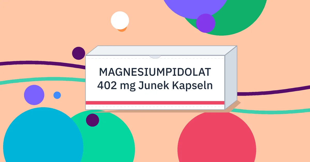 Symbolbild: Packung mit der Aufschrift MAGNESIUMPIDOLAT 402 mg Junek Kapseln (PZN 17633399) – Verfügbarkeit und Bezug in Apotheken in Frankfurt am Main