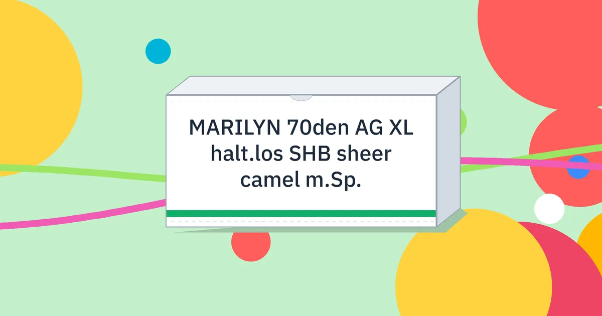 Symbolbild: Packung mit der Aufschrift MARILYN 70den AG XL halt.los SHB sheer camel m.Sp. (PZN 16187638) – Verfügbarkeit und Bezug in Apotheken in Frankfurt am Main