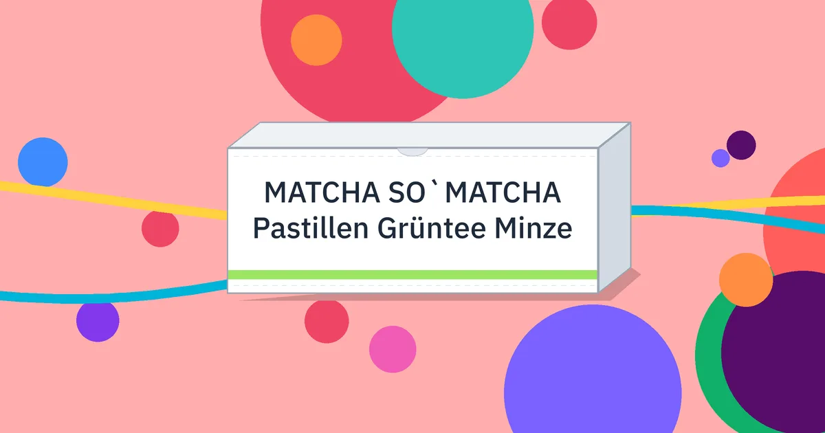 Symbolbild: Packung mit der Aufschrift MATCHA SO`MATCHA Pastillen Grüntee Minze (PZN 13577617) – Verfügbarkeit und Bezug in Apotheken in Frankfurt am Main