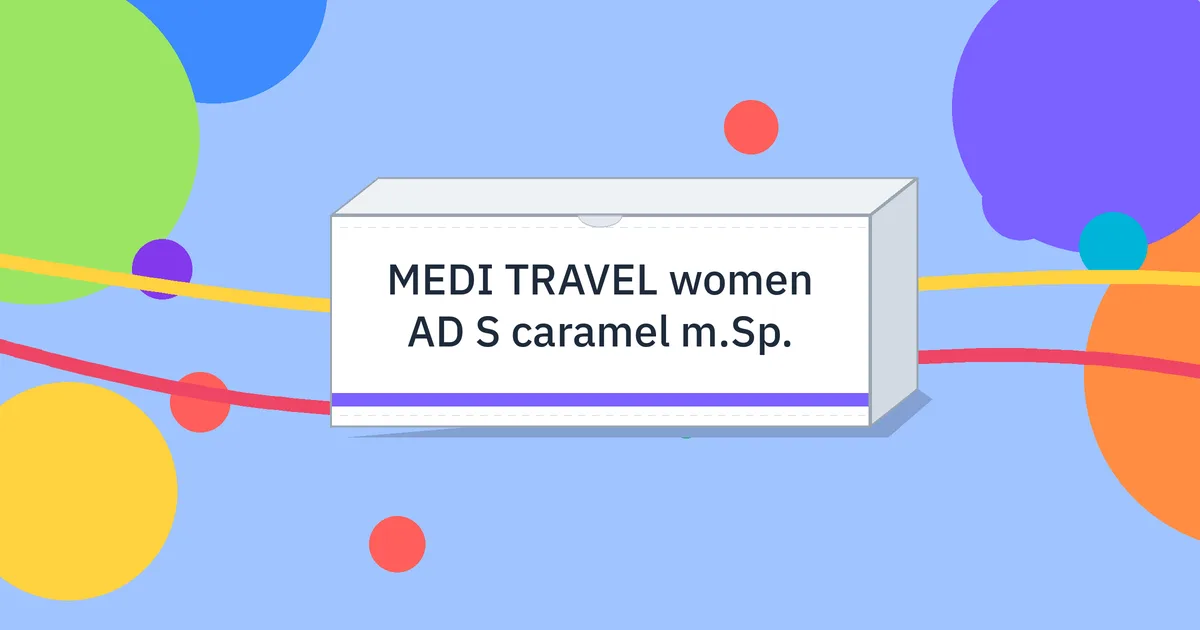 Symbolbild: Packung mit der Aufschrift MEDI TRAVEL women AD S caramel m.Sp. (PZN 15197965) – Verfügbarkeit und Bezug in Apotheken in Frankfurt am Main