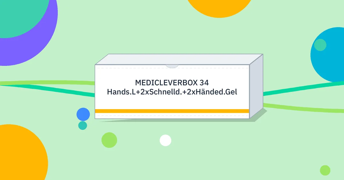 Symbolbild: Packung mit der Aufschrift MEDICLEVERBOX 34 Hands.L+2xSchnelld.+2xHänded.Gel (PZN 19112693) – Verfügbarkeit und Bezug in Apotheken in Frankfurt am Main