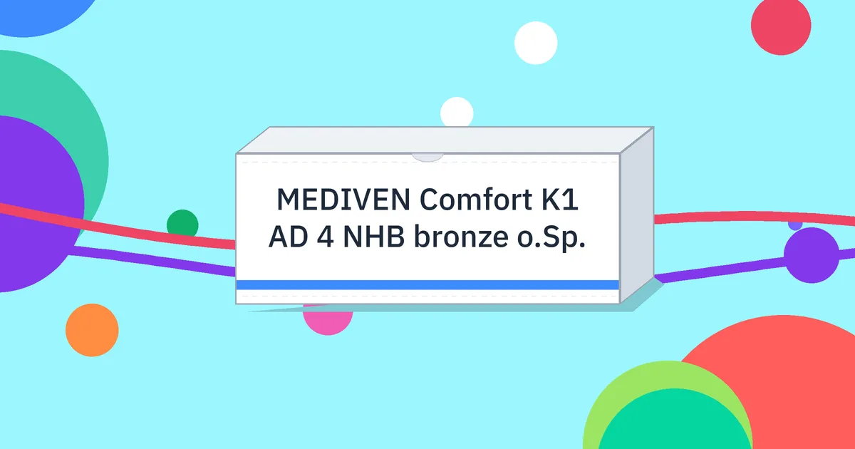 Symbolbild: Packung mit der Aufschrift MEDIVEN Comfort K1 AD 4 NHB bronze o.Sp. (PZN 14560406) – Verfügbarkeit und Bezug in Apotheken in Frankfurt am Main