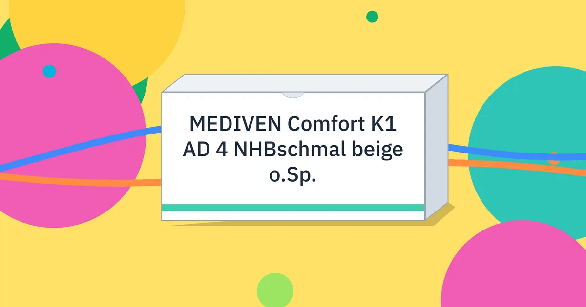 Symbolbild: Packung mit der Aufschrift MEDIVEN Comfort K1 AD 4 NHBschmal beige o.Sp. (PZN 14561920) – Verfügbarkeit und Bezug in Apotheken in Frankfurt am Main