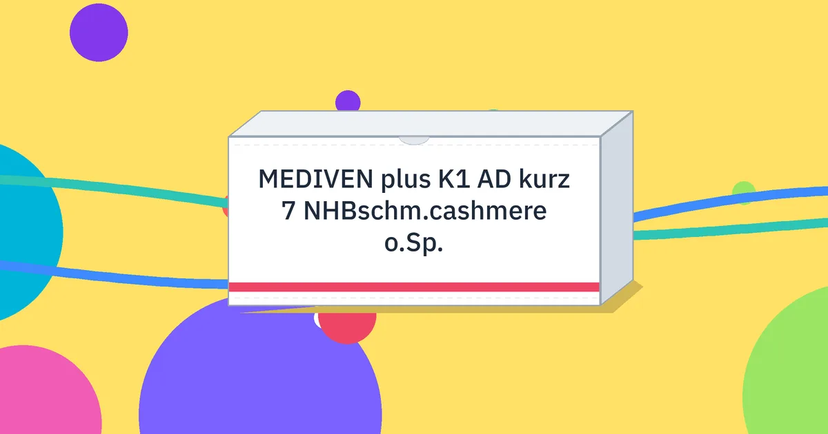 Symbolbild: Packung mit der Aufschrift MEDIVEN plus K1 AD kurz 7 NHBschm.cashmere o.Sp. (PZN 15898981) – Verfügbarkeit und Bezug in Apotheken in Frankfurt am Main