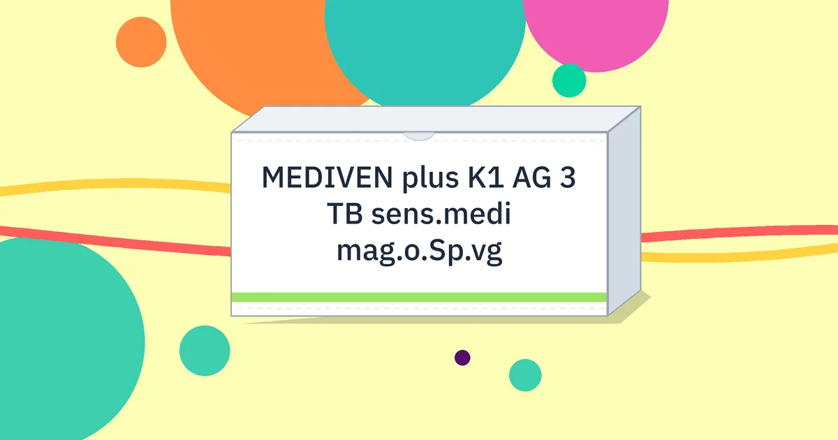 Symbolbild: Packung mit der Aufschrift MEDIVEN plus K1 AG 3 TB sens.medi mag.o.Sp.vg (PZN 15064187) – Verfügbarkeit und Bezug in Apotheken in Frankfurt am Main