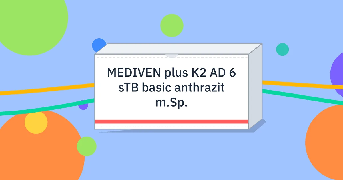 Symbolbild: Packung mit der Aufschrift MEDIVEN plus K2 AD 6 sTB basic anthrazit m.Sp. (PZN 15095331) – Verfügbarkeit und Bezug in Apotheken in Frankfurt am Main