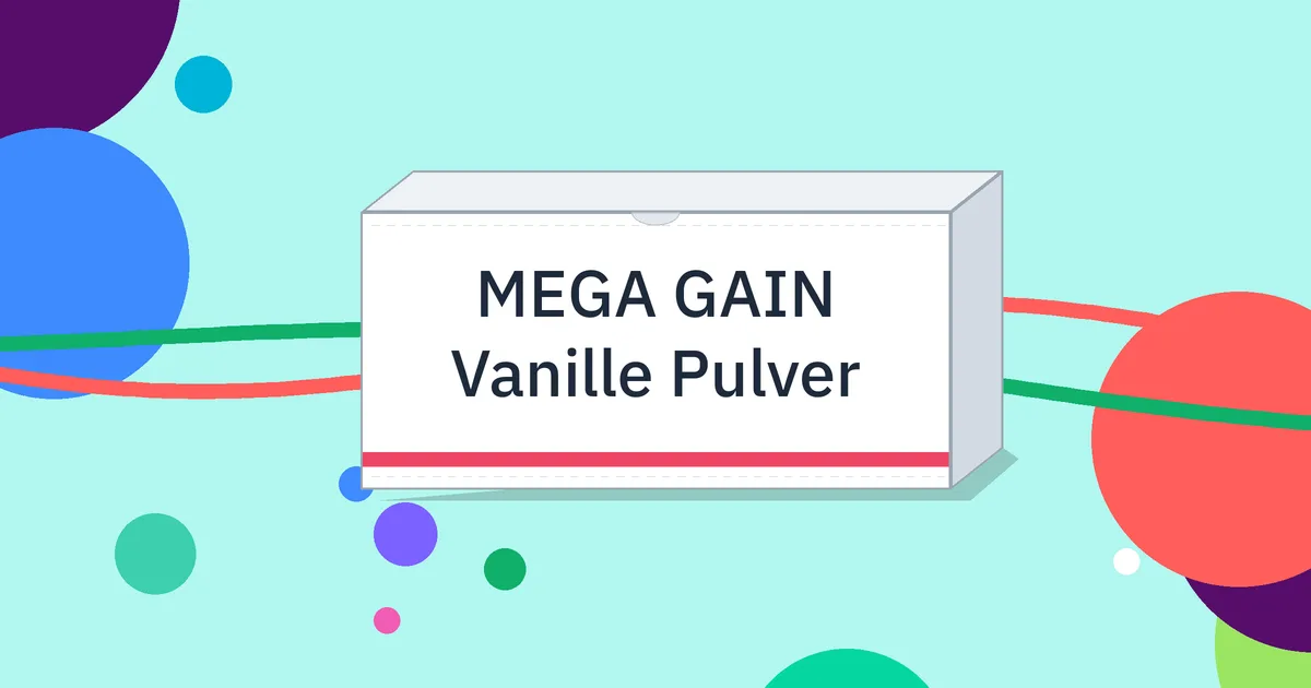 Symbolbild: Packung mit der Aufschrift MEGA GAIN Vanille Pulver (PZN 10743854) – Verfügbarkeit und Bezug in Apotheken in Frankfurt am Main