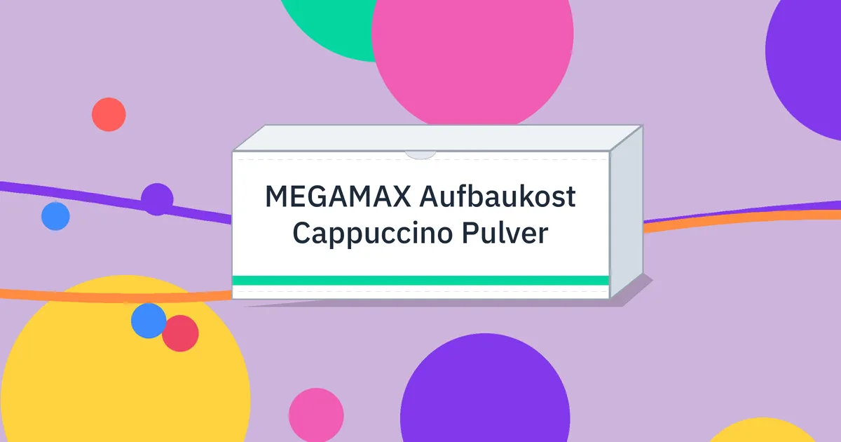Symbolbild: Packung mit der Aufschrift MEGAMAX Aufbaukost Cappuccino Pulver (PZN 17670526) – Verfügbarkeit und Bezug in Apotheken in Frankfurt am Main