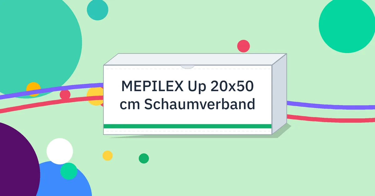 Symbolbild: Packung mit der Aufschrift MEPILEX Up 20x50 cm Schaumverband (PZN 20194348) – Verfügbarkeit und Bezug in Apotheken in Frankfurt am Main