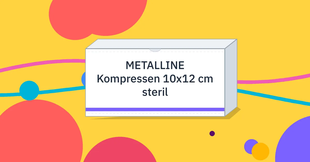 Symbolbild: Packung mit der Aufschrift METALLINE Kompressen 10x12 cm steril (PZN 00635359) – Verfügbarkeit und Bezug in Apotheken in Frankfurt am Main