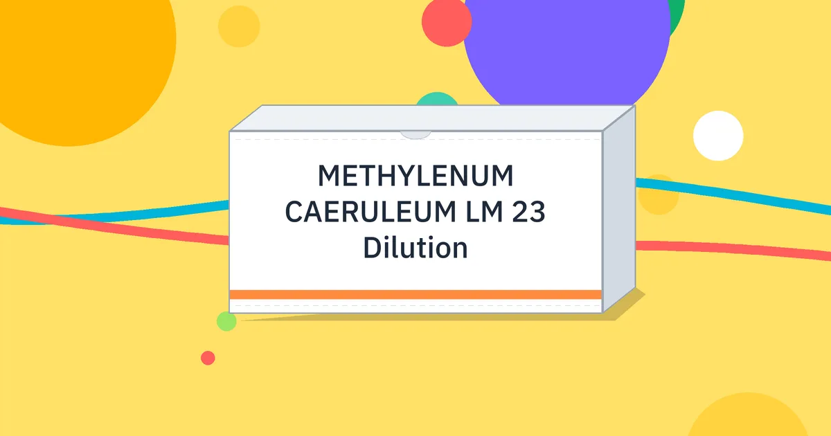 Symbolbild: Packung mit der Aufschrift METHYLENUM CAERULEUM LM 23 Dilution (PZN 13607169) – Verfügbarkeit und Bezug in Apotheken in Frankfurt am Main