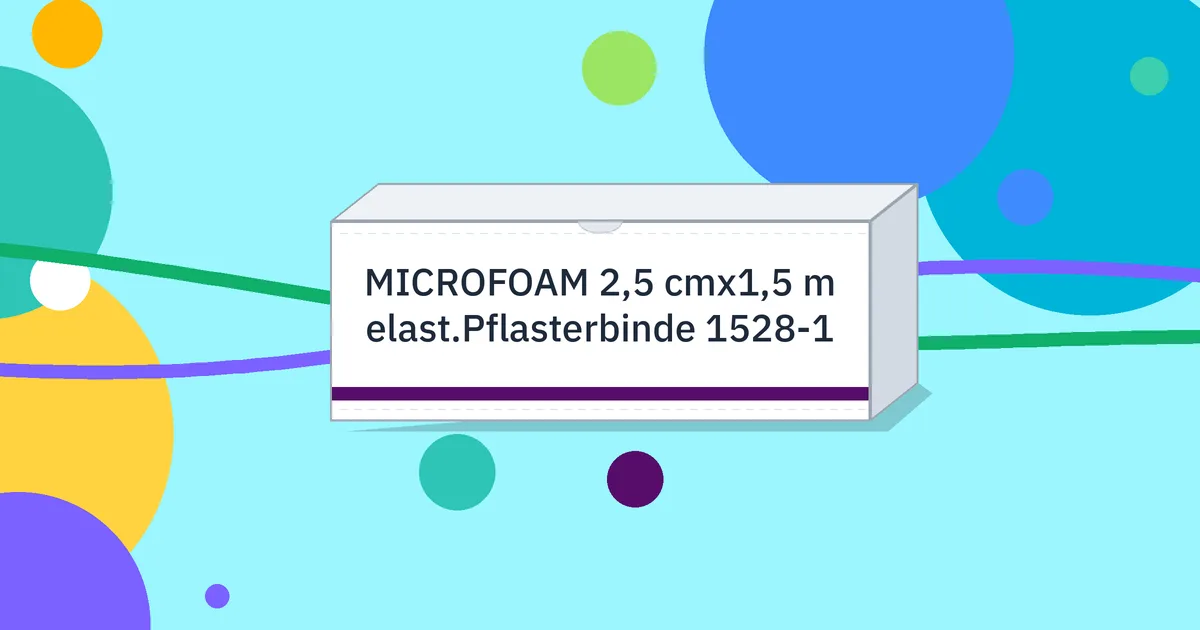 Symbolbild: Packung mit der Aufschrift MICROFOAM 2,5 cmx1,5 m elast.Pflasterbinde 1528-1 (PZN 02024269) – Verfügbarkeit und Bezug in Apotheken in Frankfurt am Main