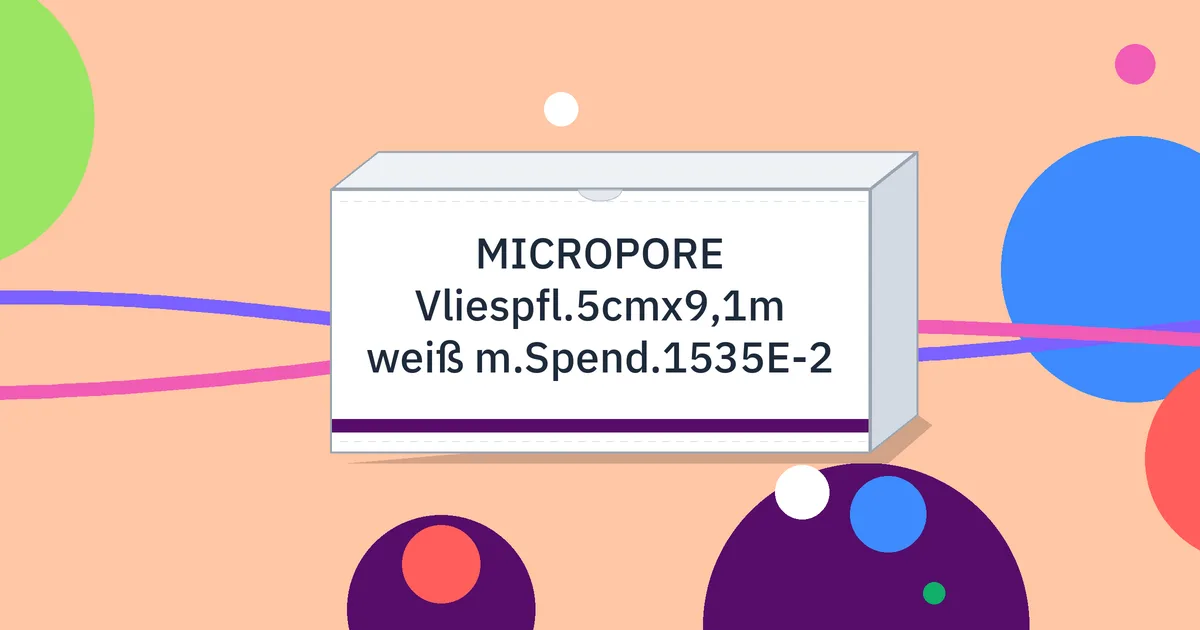 Symbolbild: Packung mit der Aufschrift MICROPORE Vliespfl.5cmx9,1m weiß m.Spend.1535E-2 (PZN 09313798) – Verfügbarkeit und Bezug in Apotheken in Frankfurt am Main