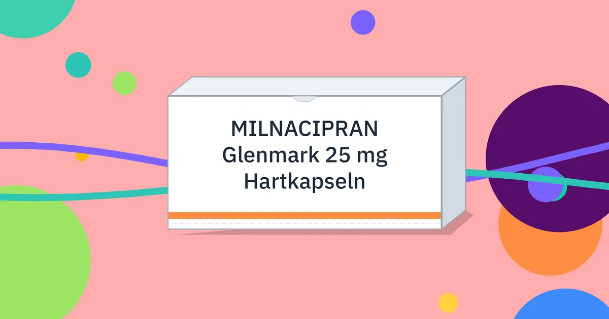 Symbolbild: Packung mit der Aufschrift MILNACIPRAN Glenmark 25 mg Hartkapseln (PZN 18775724) – Verfügbarkeit und Bezug in Apotheken in Frankfurt am Main