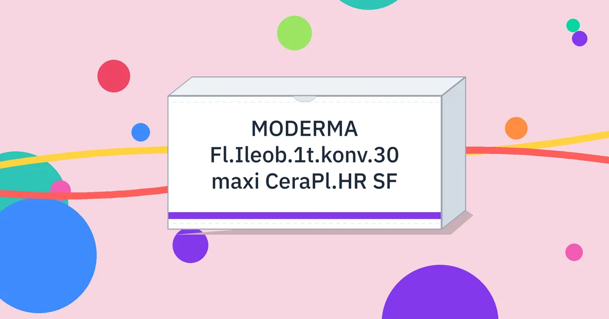 Symbolbild: Packung mit der Aufschrift MODERMA Fl.Ileob.1t.konv.30 maxi CeraPl.HR SF (PZN 12417260) – Verfügbarkeit und Bezug in Apotheken in Frankfurt am Main