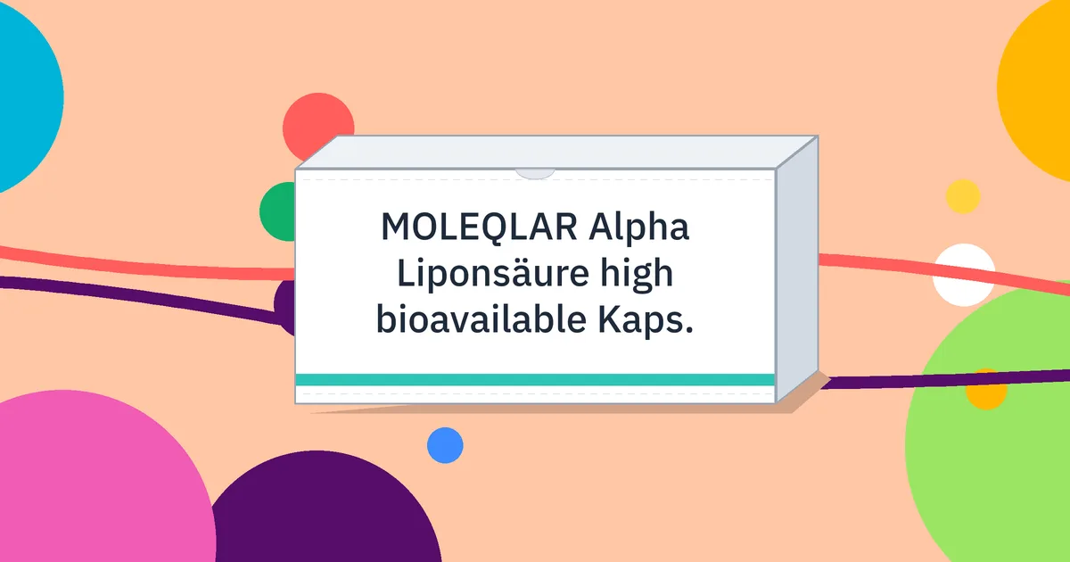 Symbolbild: Packung mit der Aufschrift MOLEQLAR Alpha Liponsäure high bioavailable Kaps. (PZN 20584457) – Verfügbarkeit und Bezug in Apotheken in Frankfurt am Main