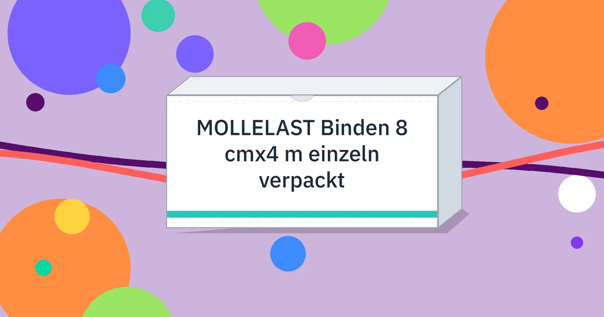 Symbolbild: Packung mit der Aufschrift MOLLELAST Binden 8 cmx4 m einzeln verpackt (PZN 03130016) – Verfügbarkeit und Bezug in Apotheken in Frankfurt am Main