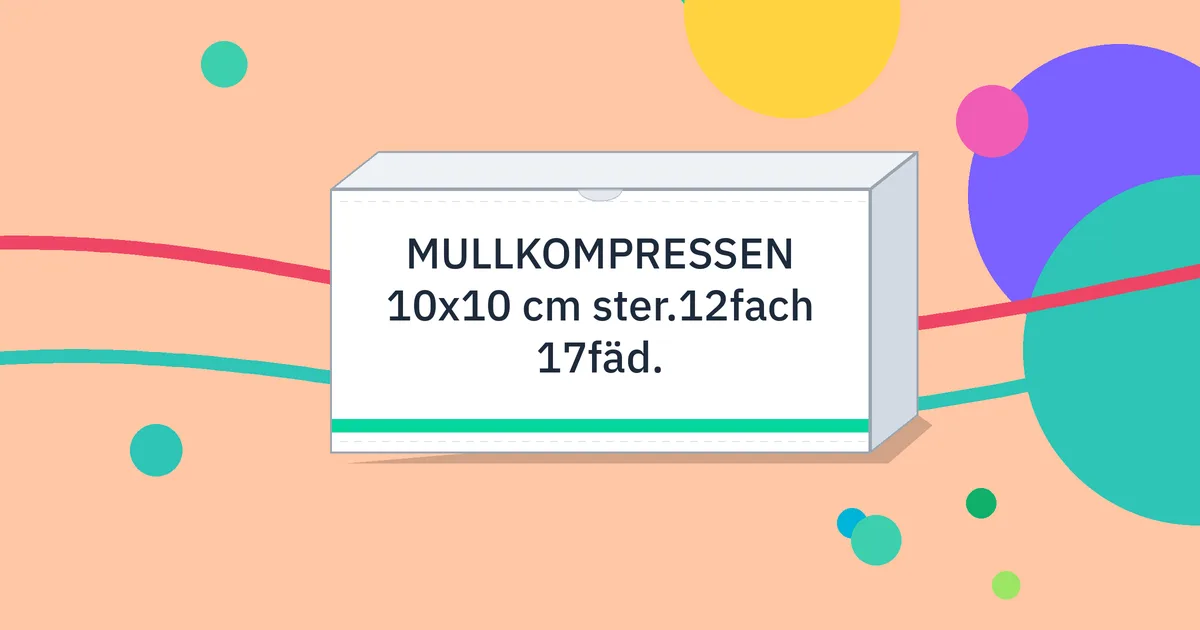 Symbolbild: Packung mit der Aufschrift MULLKOMPRESSEN 10x10 cm ster.12fach 17fäd. (PZN 06930444) – Verfügbarkeit und Bezug in Apotheken in Frankfurt am Main