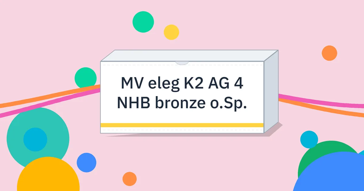 Symbolbild: Packung mit der Aufschrift MV eleg K2 AG 4 NHB bronze o.Sp. (PZN 15730537) – Verfügbarkeit und Bezug in Apotheken in Frankfurt am Main