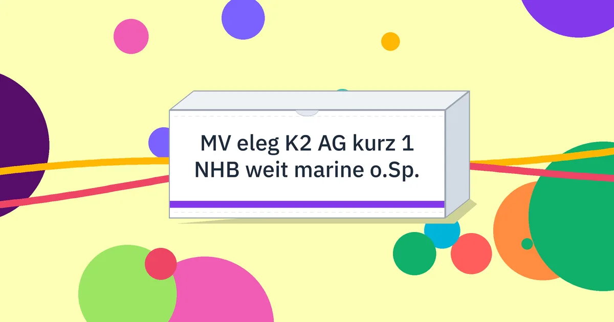 Symbolbild: Packung mit der Aufschrift MV eleg K2 AG kurz 1 NHB weit marine o.Sp. (PZN 15715331) – Verfügbarkeit und Bezug in Apotheken in Frankfurt am Main