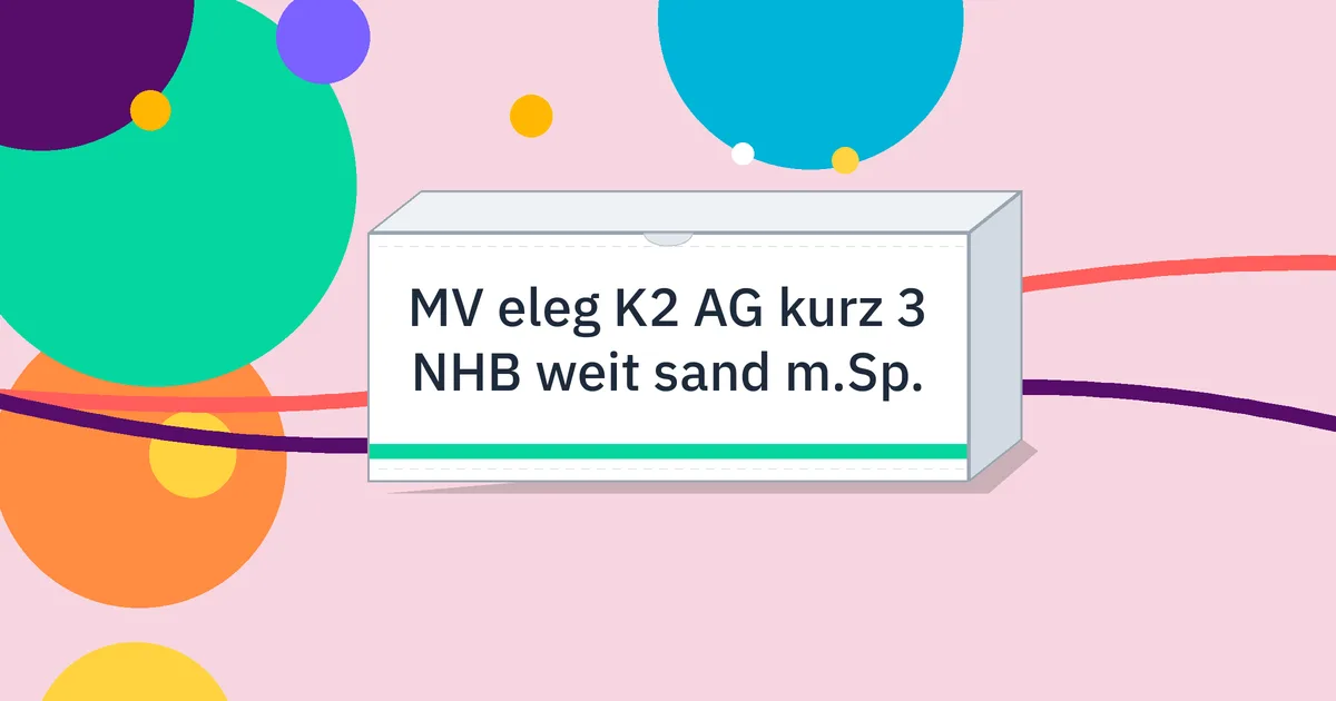 Symbolbild: Packung mit der Aufschrift MV eleg K2 AG kurz 3 NHB weit sand m.Sp. (PZN 18925230) – Verfügbarkeit und Bezug in Apotheken in Frankfurt am Main