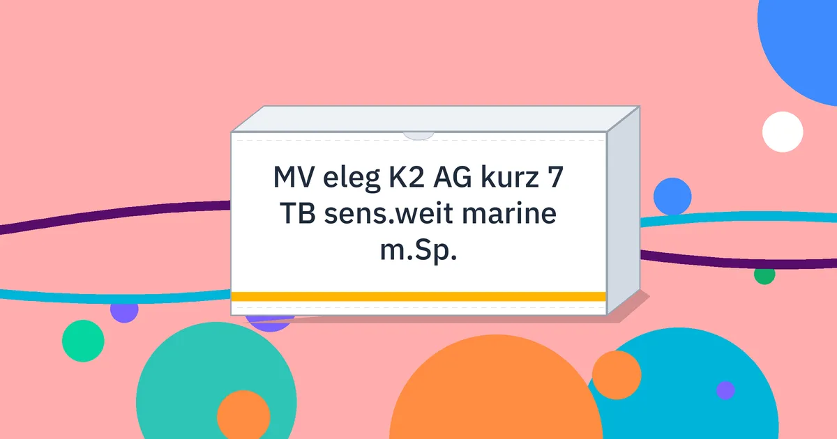 Symbolbild: Packung mit der Aufschrift MV eleg K2 AG kurz 7 TB sens.weit marine m.Sp. (PZN 14607102) – Verfügbarkeit und Bezug in Apotheken in Frankfurt am Main