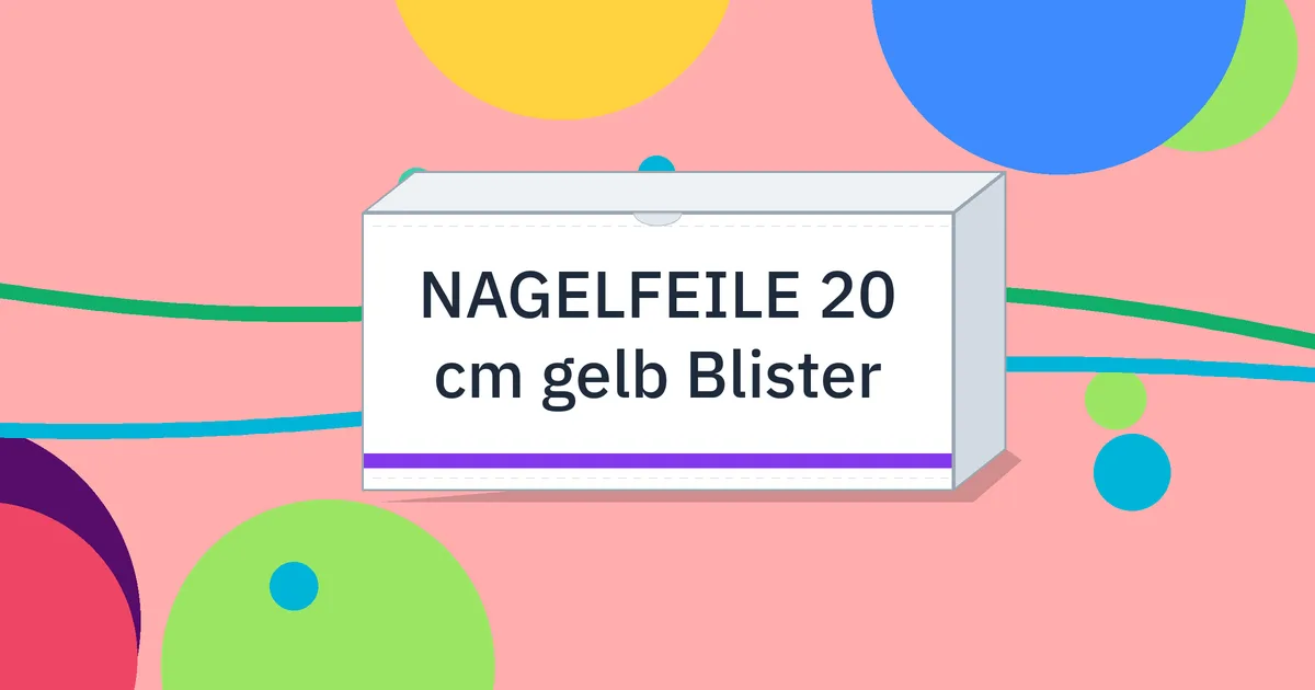 Symbolbild: Packung mit der Aufschrift NAGELFEILE 20 cm gelb Blister (PZN 01588521) – Verfügbarkeit und Bezug in Apotheken in Frankfurt am Main