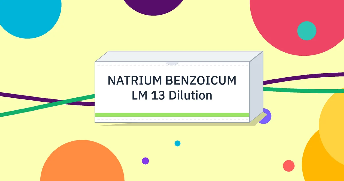 Symbolbild: Packung mit der Aufschrift NATRIUM BENZOICUM LM 13 Dilution (PZN 12959802) – Verfügbarkeit und Bezug in Apotheken in Frankfurt am Main
