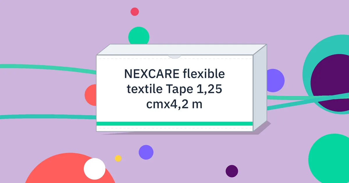 Symbolbild: Packung mit der Aufschrift NEXCARE flexible textile Tape 1,25 cmx4,2 m (PZN 18295059) – Verfügbarkeit und Bezug in Apotheken in Frankfurt am Main