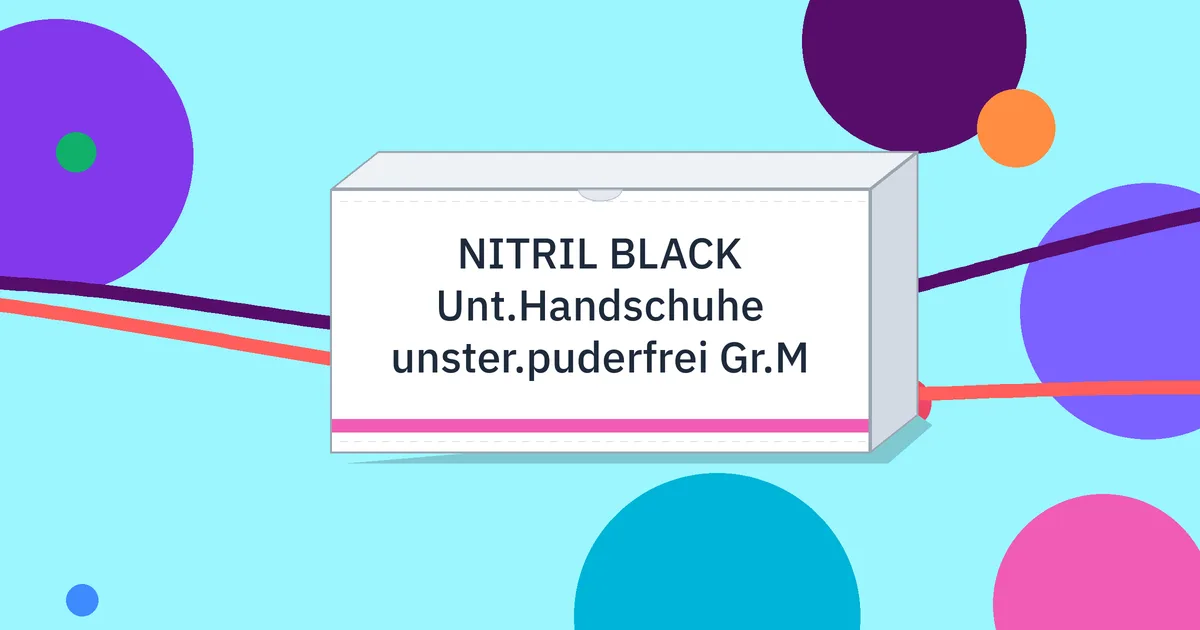 Symbolbild: Packung mit der Aufschrift NITRIL BLACK Unt.Handschuhe unster.puderfrei Gr.M (PZN 12614747) – Verfügbarkeit und Bezug in Apotheken in Frankfurt am Main