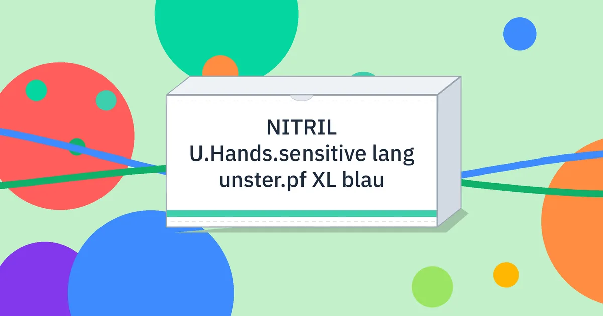 Symbolbild: Packung mit der Aufschrift NITRIL U.Hands.sensitive lang unster.pf XL blau (PZN 10947723) – Verfügbarkeit und Bezug in Apotheken in Frankfurt am Main