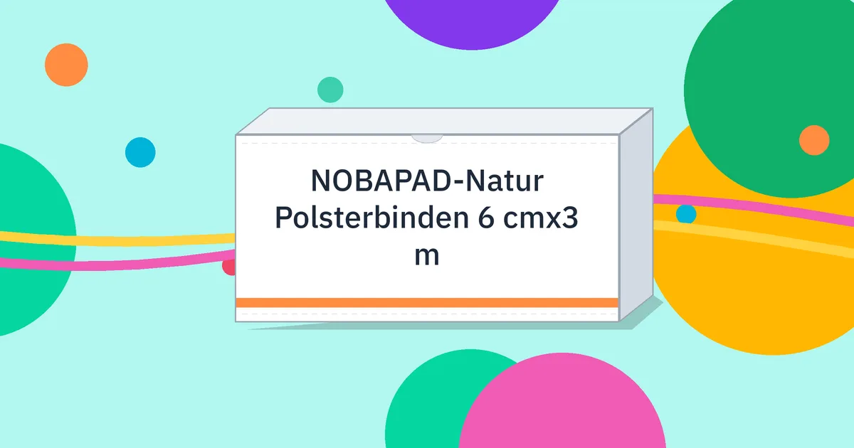 Symbolbild: Packung mit der Aufschrift NOBAPAD-Natur Polsterbinden 6 cmx3 m (PZN 07097994) – Verfügbarkeit und Bezug in Apotheken in Frankfurt am Main