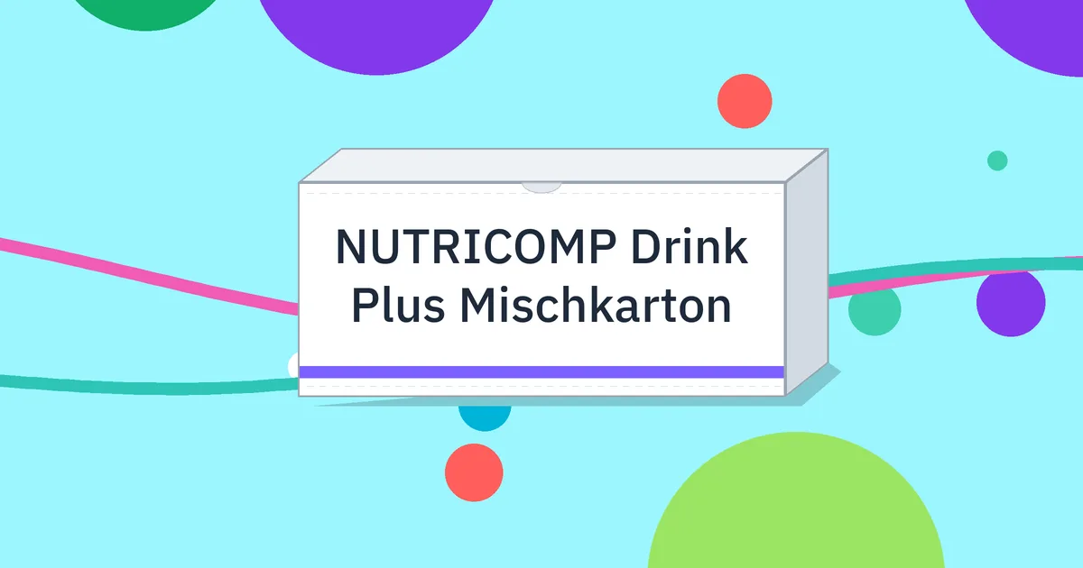 Symbolbild: Packung mit der Aufschrift NUTRICOMP Drink Plus Mischkarton (PZN 09617736) – Verfügbarkeit und Bezug in Apotheken in Frankfurt am Main