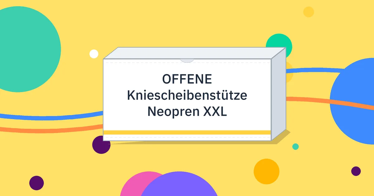 Symbolbild: Packung mit der Aufschrift OFFENE Kniescheibenstütze Neopren XXL (PZN 19071362) – Verfügbarkeit und Bezug in Apotheken in Frankfurt am Main