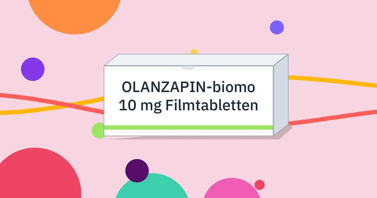Symbolbild: Packung mit der Aufschrift OLANZAPIN-biomo 10 mg Filmtabletten (PZN 08801461) – Verfügbarkeit und Bezug in Apotheken in Frankfurt am Main
