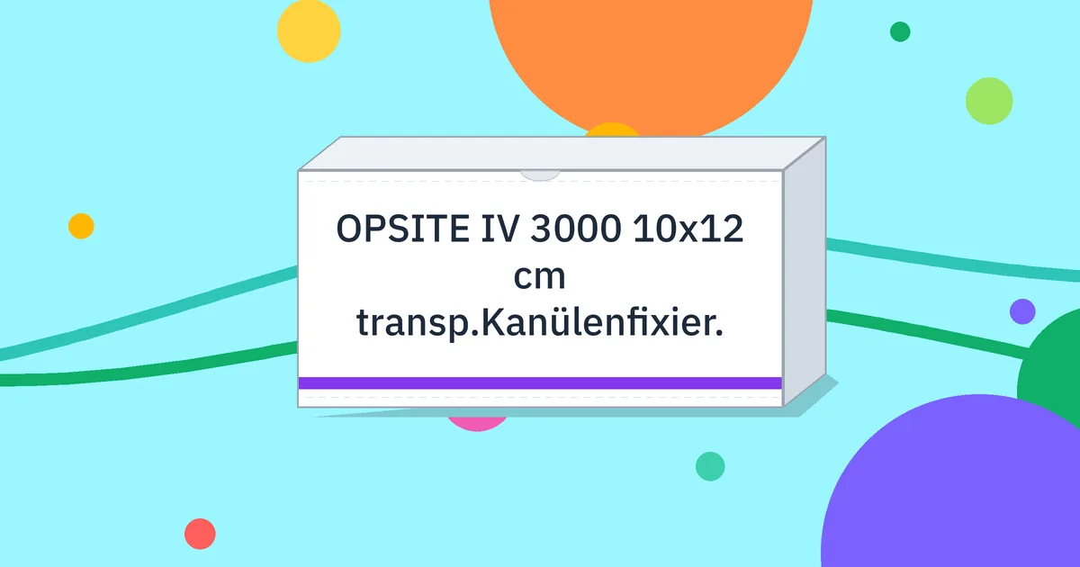 Symbolbild: Packung mit der Aufschrift OPSITE IV 3000 10x12 cm transp.Kanülenfixier. (PZN 19769039) – Verfügbarkeit und Bezug in Apotheken in Frankfurt am Main