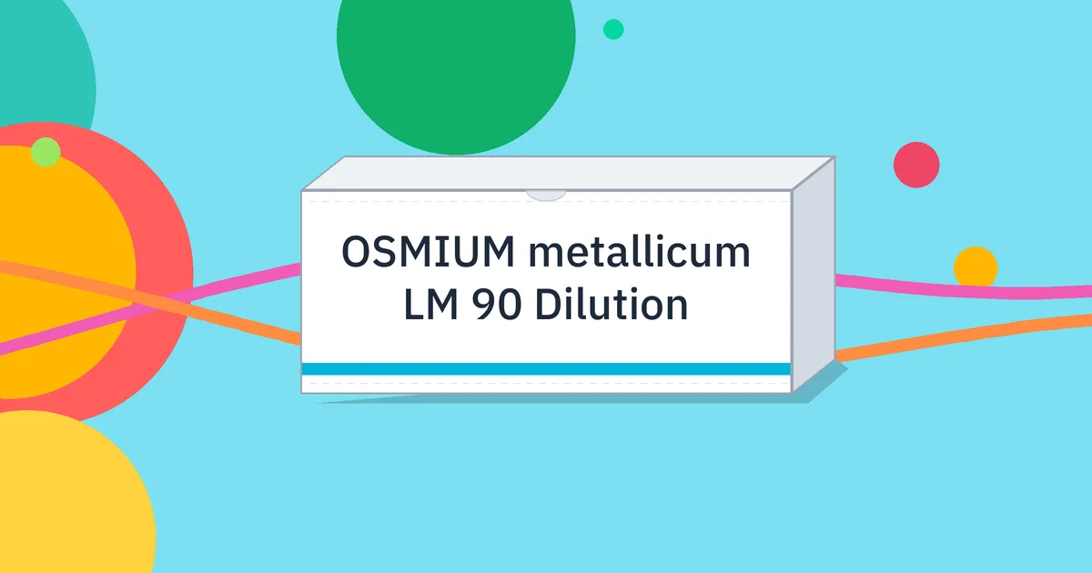 Symbolbild: Packung mit der Aufschrift OSMIUM metallicum LM 90 Dilution (PZN 12974279) – Verfügbarkeit und Bezug in Apotheken in Frankfurt am Main