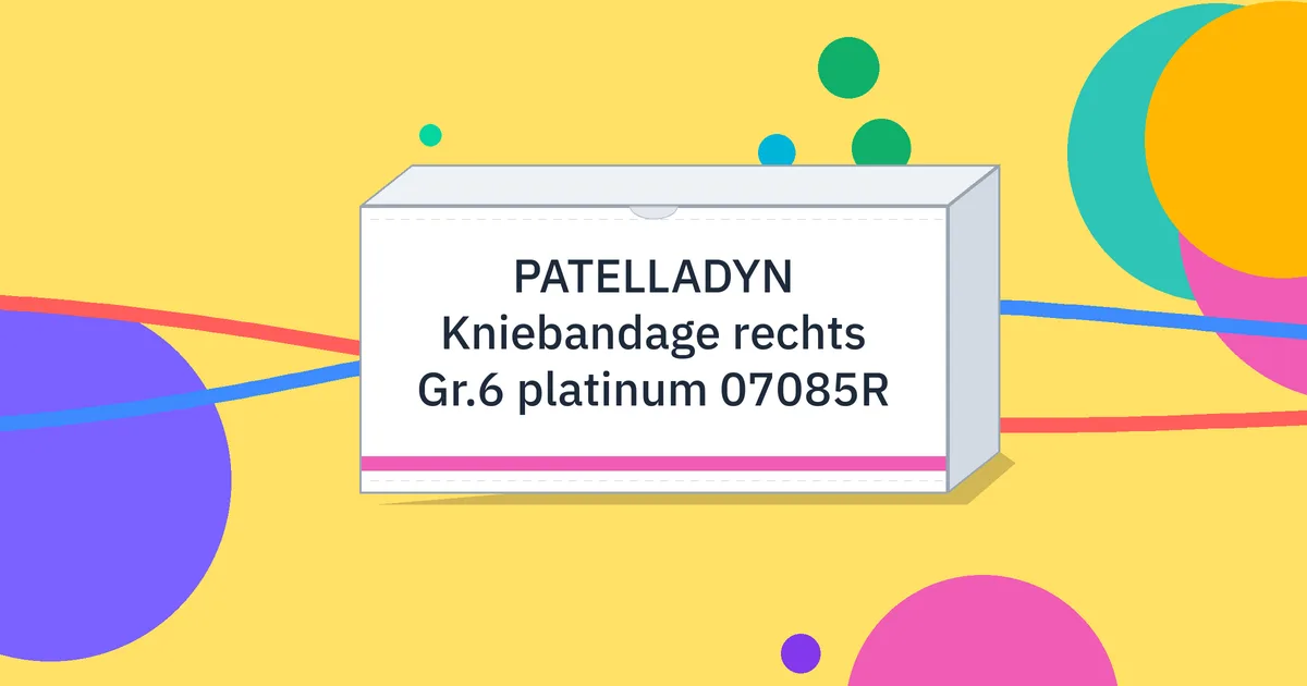 Symbolbild: Packung mit der Aufschrift PATELLADYN Kniebandage rechts Gr.6 platinum 07085R (PZN 08438144) – Verfügbarkeit und Bezug in Apotheken in Frankfurt am Main