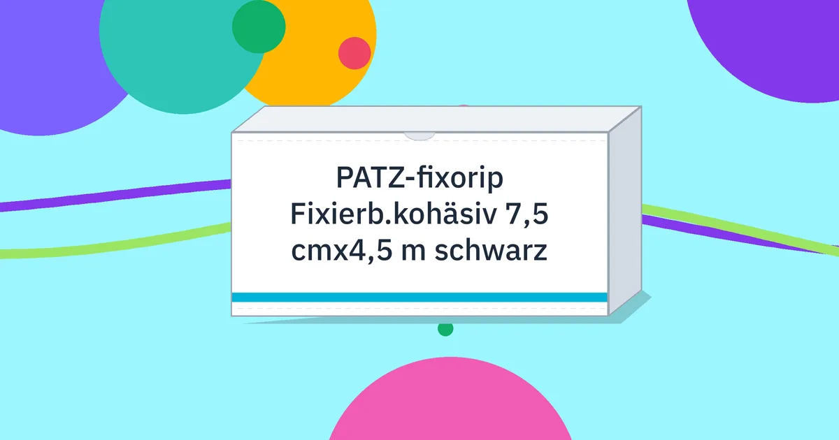 Symbolbild: Packung mit der Aufschrift PATZ-fixorip Fixierb.kohäsiv 7,5 cmx4,5 m schwarz (PZN 18449930) – Verfügbarkeit und Bezug in Apotheken in Frankfurt am Main
