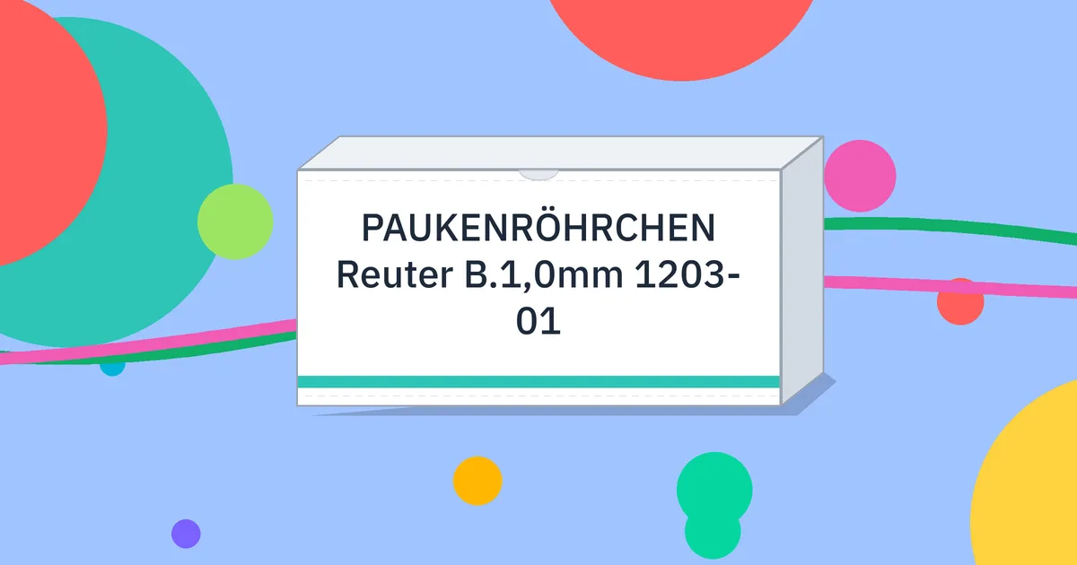 Symbolbild: Packung mit der Aufschrift PAUKENRÖHRCHEN Reuter B.1,0mm 1203-01 (PZN 00184856) – Verfügbarkeit und Bezug in Apotheken in Frankfurt am Main