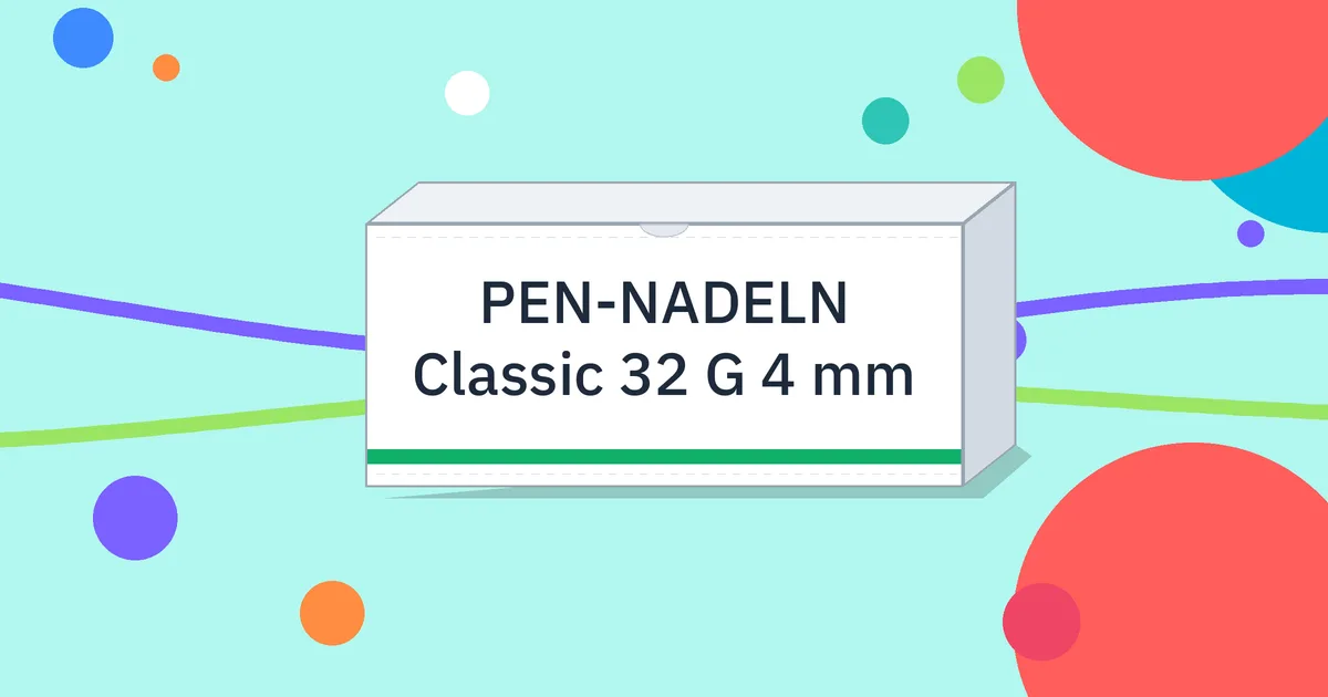 Symbolbild: Packung mit der Aufschrift PEN-NADELN Classic 32 G 4 mm (PZN 11194065) – Verfügbarkeit und Bezug in Apotheken in Frankfurt am Main