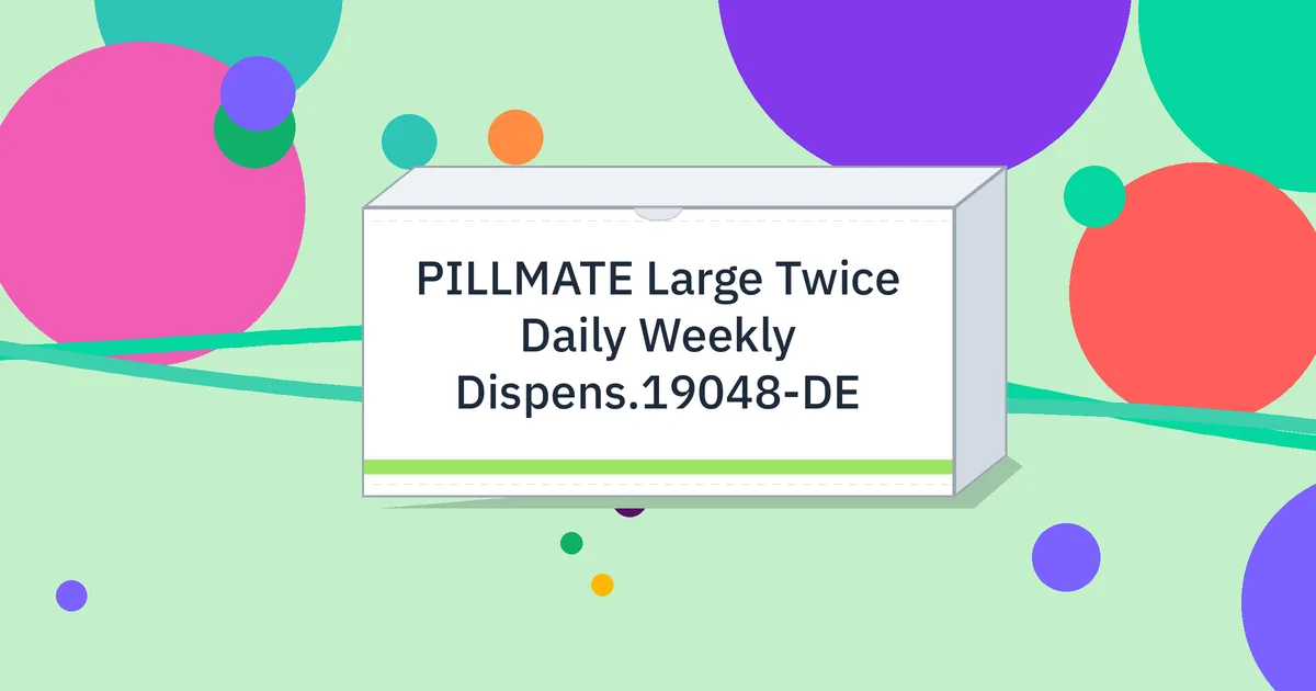 Symbolbild: Packung mit der Aufschrift PILLMATE Large Twice Daily Weekly Dispens.19048-DE (PZN 12550912) – Verfügbarkeit und Bezug in Apotheken in Frankfurt am Main
