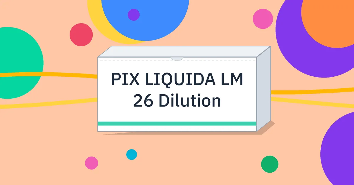 Symbolbild: Packung mit der Aufschrift PIX LIQUIDA LM 26 Dilution (PZN 13646413) – Verfügbarkeit und Bezug in Apotheken in Frankfurt am Main