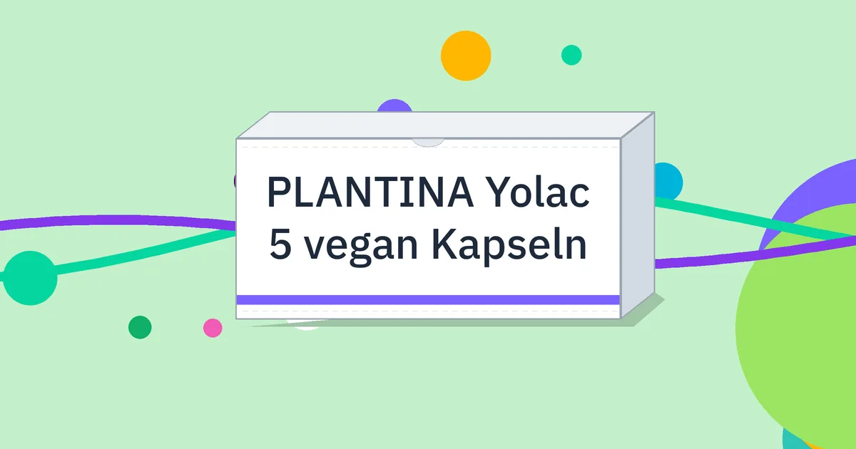 Symbolbild: Packung mit der Aufschrift PLANTINA Yolac 5 vegan Kapseln (PZN 17216282) – Verfügbarkeit und Bezug in Apotheken in Frankfurt am Main
