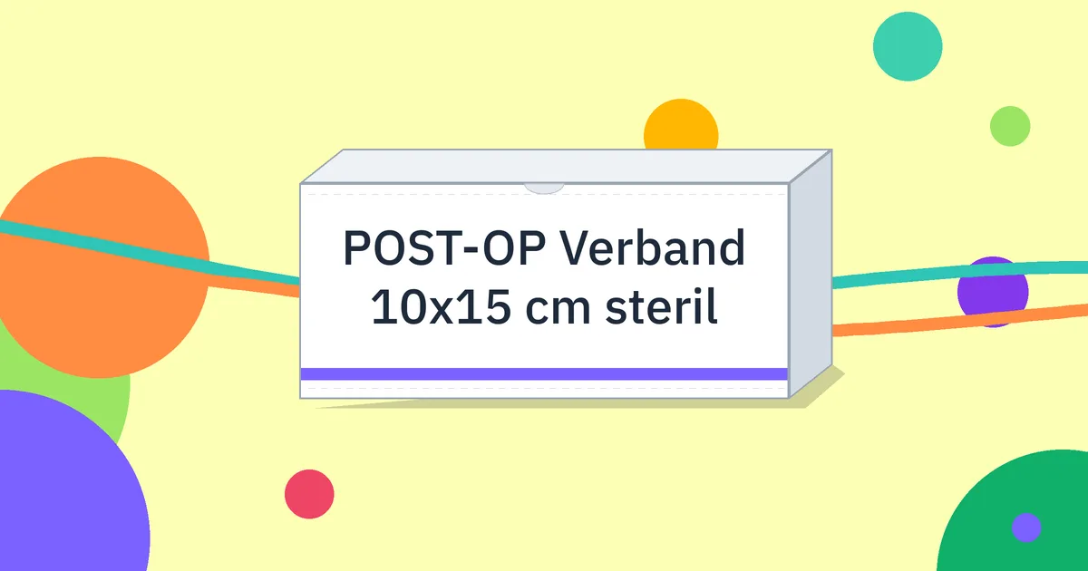 Symbolbild: Packung mit der Aufschrift POST-OP Verband 10x15 cm steril (PZN 17562280) – Verfügbarkeit und Bezug in Apotheken in Frankfurt am Main