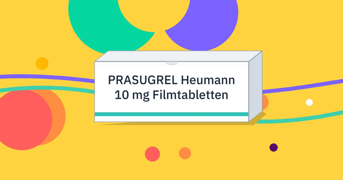 Symbolbild: Packung mit der Aufschrift PRASUGREL Heumann 10 mg Filmtabletten (PZN 18863049) – Verfügbarkeit und Bezug in Apotheken in Frankfurt am Main