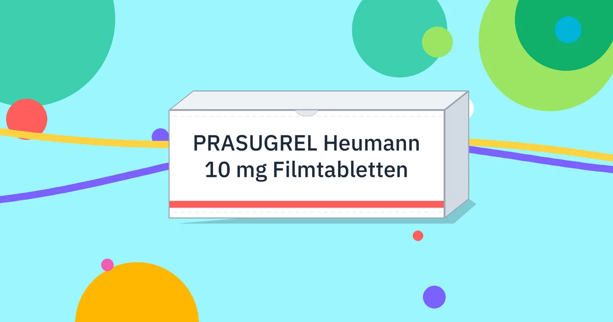 Symbolbild: Packung mit der Aufschrift PRASUGREL Heumann 10 mg Filmtabletten (PZN 13706440) – Verfügbarkeit und Bezug in Apotheken in Frankfurt am Main